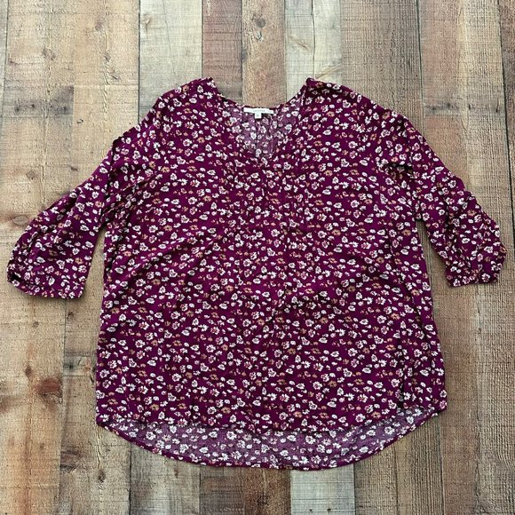 fun2fun | Tops | Fun2fun Maroon And White Floral Vneck Blouse X | Poshmark